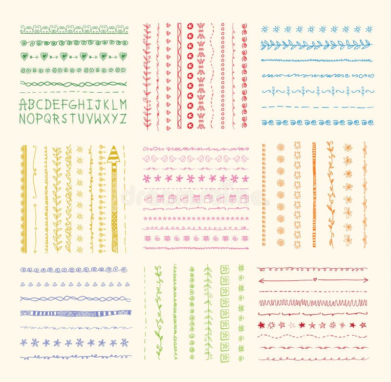 Hand-drawn Vector Line Border Set, Design Element Stock Vector ...