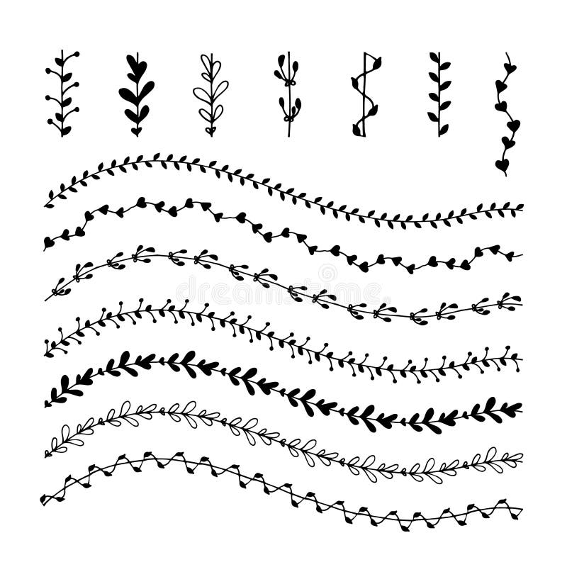 Hand Drawn Vector Line Border Set. Pattern Brush And Elements Stock ...