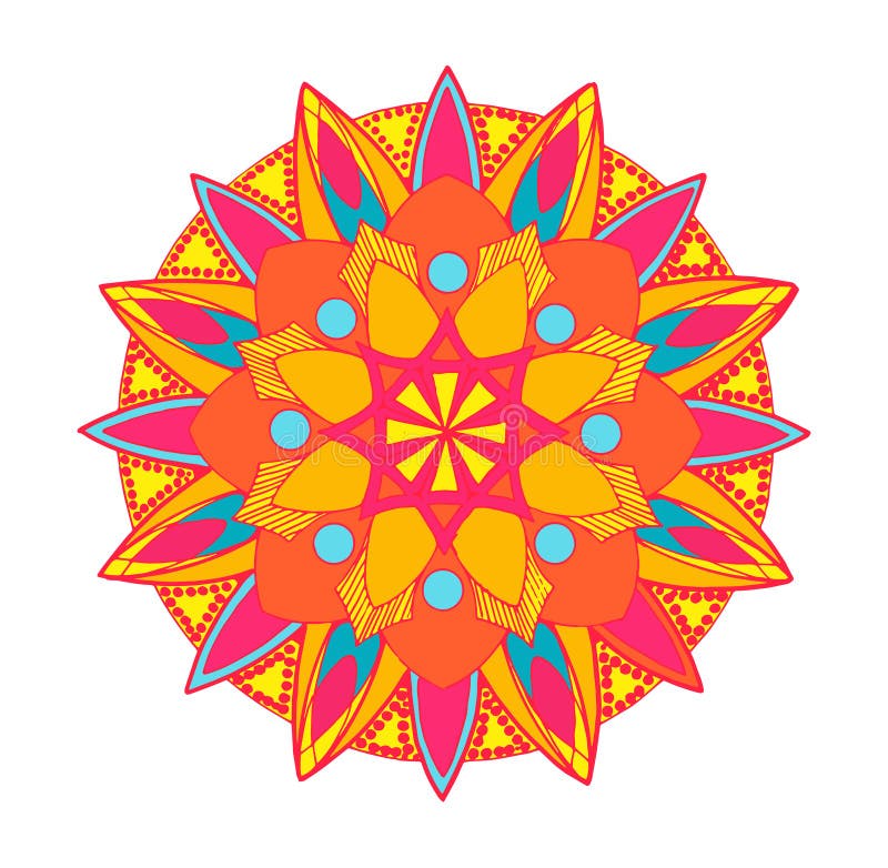 A Hand-drawn Vector Mandala of Bright Colors. Mandala Round Floral ...