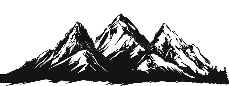 Hand Drawn Vector Nature Illustration with Mountains and Forest on ...