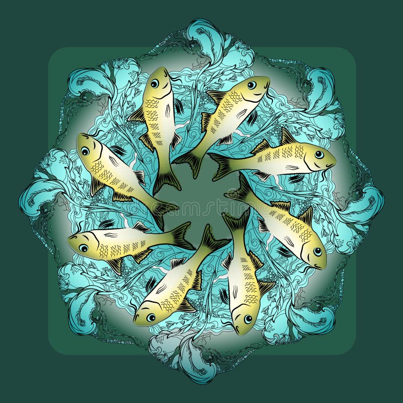 Hand Drawn Vector Ornamental Mandala Sea Themed. Stock Vector ...