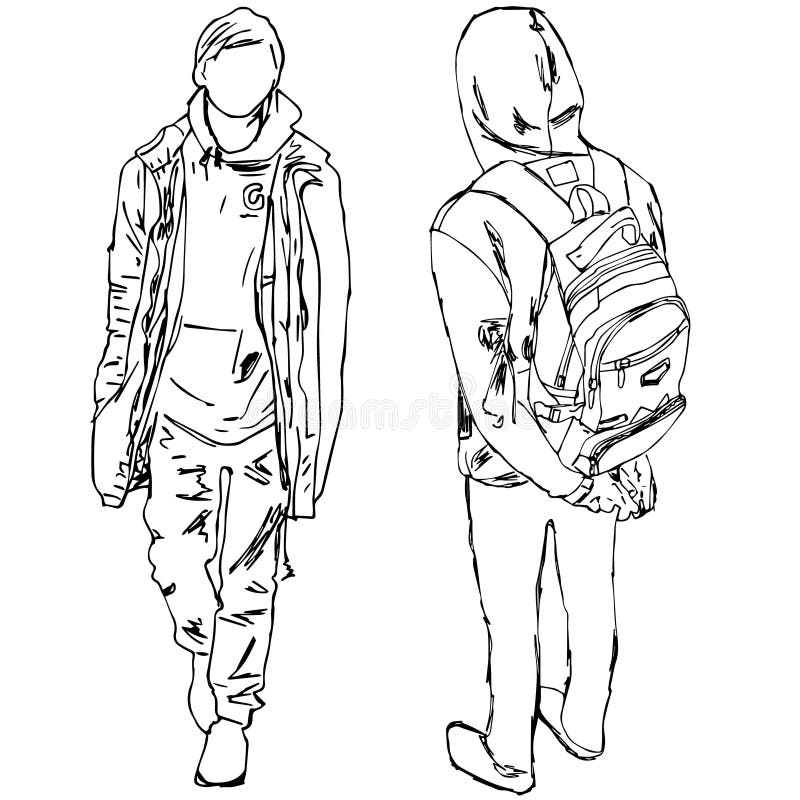 Hand Drawn Vector Outline Boys Illustration Stock Vector - Illustration ...