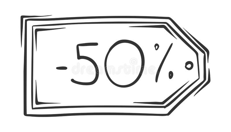 Hand Drawn Vector of Price Tag -50, Isolated on White Background Stock ...