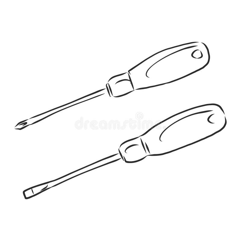 Hand Drawn Vector Screwdriver Clipart. Isolated on White Background ...
