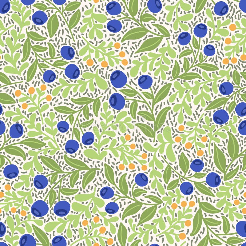 Hand Drawn Vector Seamless Pattern with Blueberry Stock Vector ...