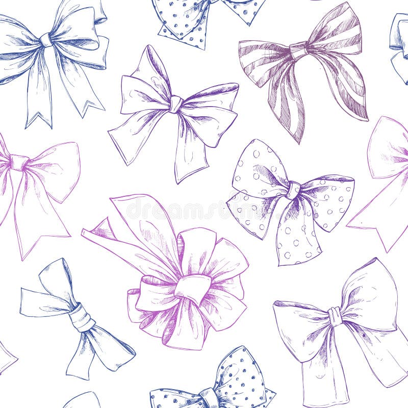 Hand Drawn Vector Seamless Pattern. Different Types of Bows Stock ...