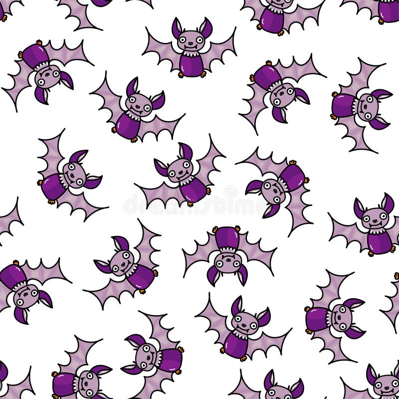Hand Drawn Vector Seamless Pattern with Halloween Bat Stock Vector ...
