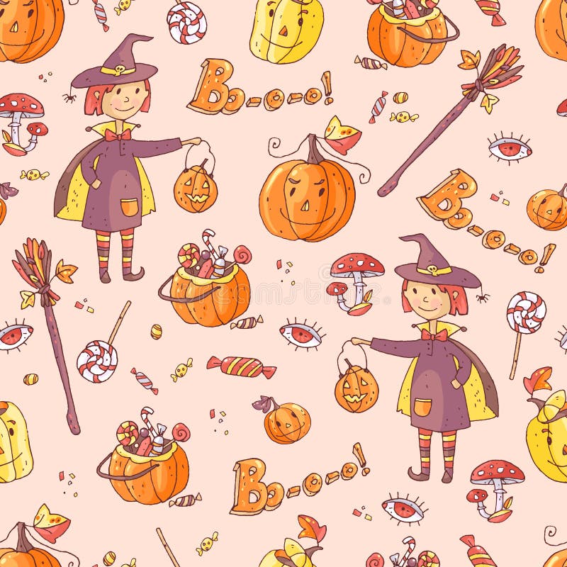 Hand Drawn Vector Seamless Pattern with Halloween Elements: Suit Stock ...