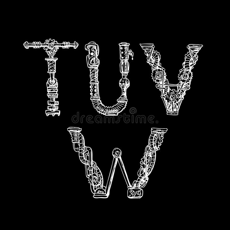 Hand Drawn Vector Seamless Pattern with Mechanical Letters. Stock ...