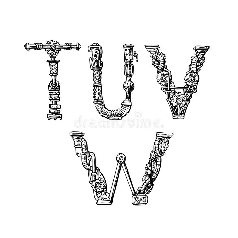 Hand Drawn Vector Seamless Pattern with Mechanical Letters. Stock ...
