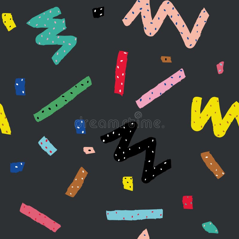 Hand Drawn Vector Seamless Pattern in Memphis Style with Colorful ...