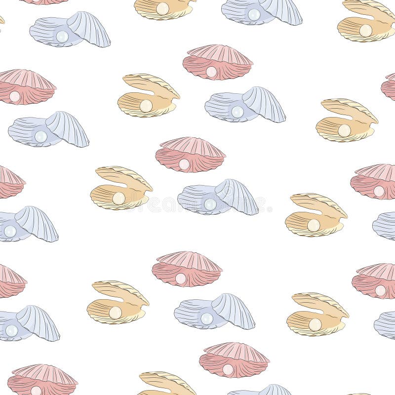 Sea Shell and Pearl Colorful Pattern Stock Vector - Illustration of ...