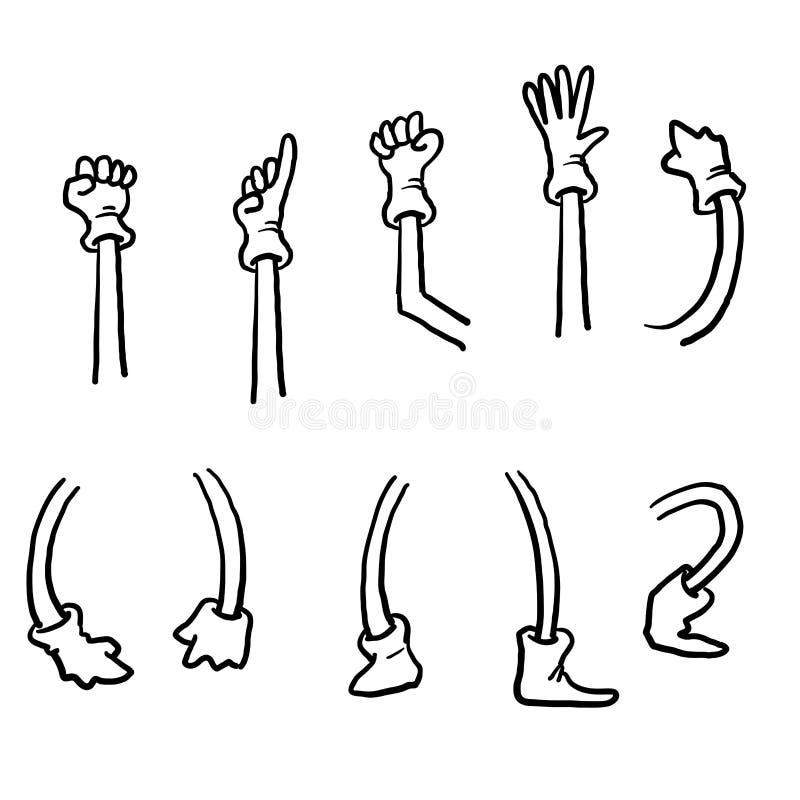 Hand Drawn Vector Set of Cartoon Arm and Cartoon Leg Doodle Stock ...