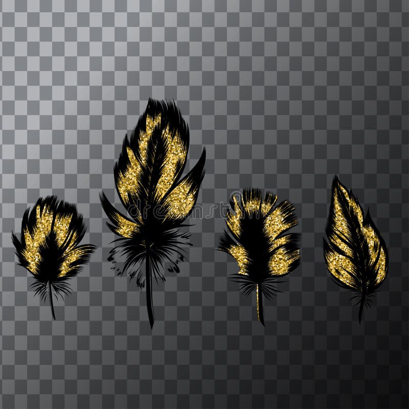Hand Drawn, Vector Set of Gold Feathers. Vintage Tribal Stock Vector ...