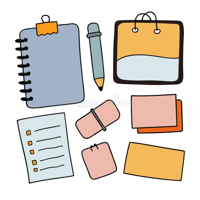 Cute Hand Drawn Planner, Notepad, and Sticky Note Illustrations in ...