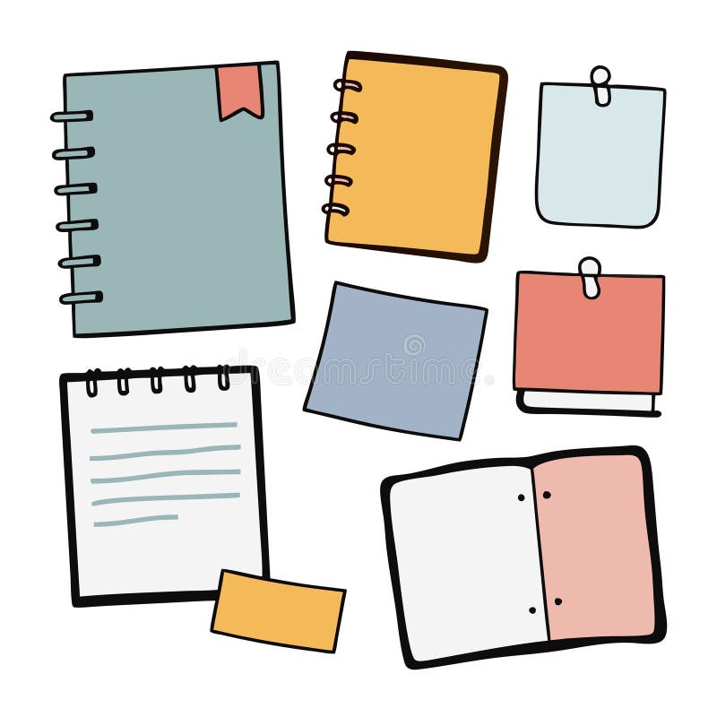 Cute Hand Drawn Planner, Notepad, and Sticky Note Illustrations in ...