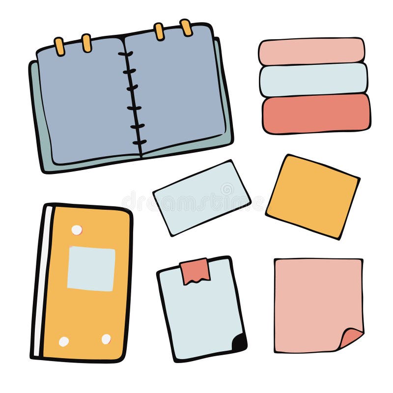 Cute Hand Drawn Planner, Notepad, and Sticky Note Illustrations in ...