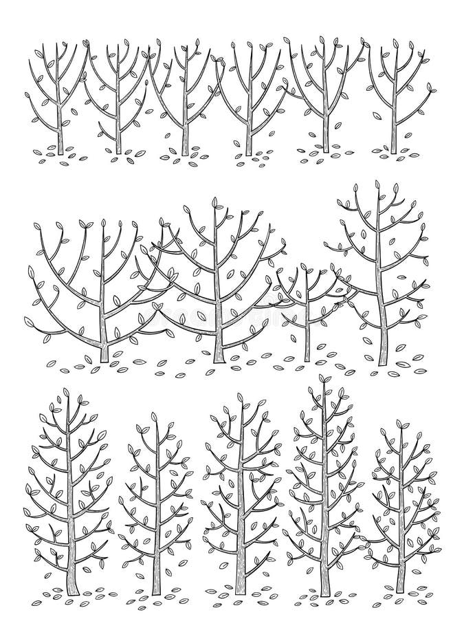Hand Drawn Vector Set of Side View Tree Stock Vector - Illustration of ...