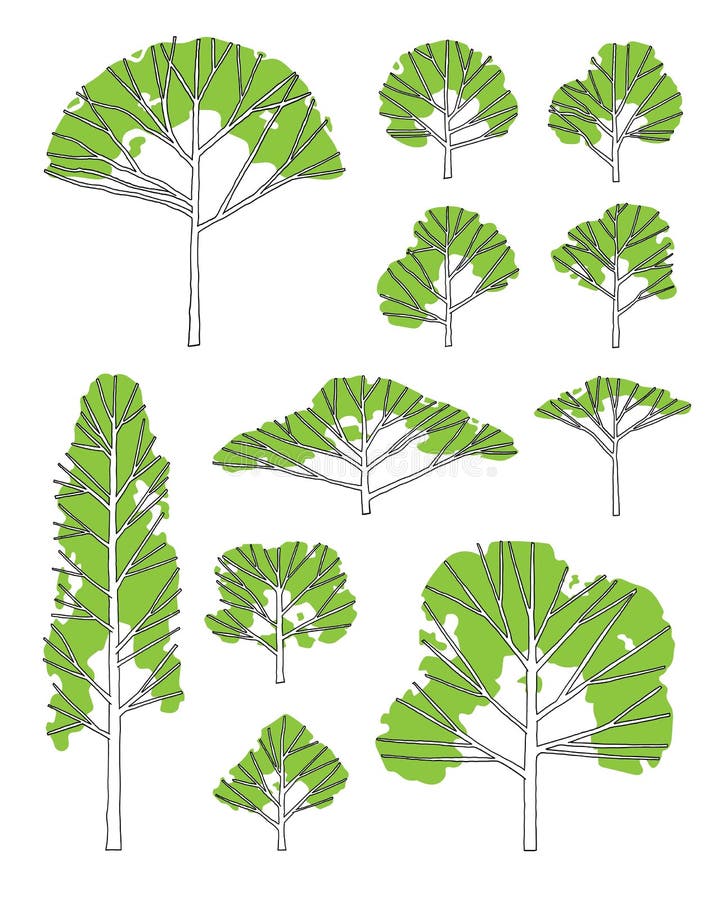 Hand Drawn Vector Set of Side View Tree Stock Vector - Illustration of ...