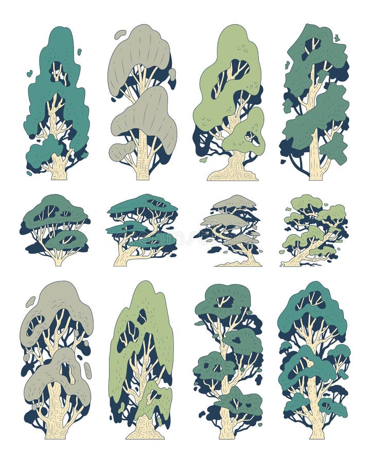Hand Drawn Vector Set of Side View Tree Stock Vector - Illustration of ...