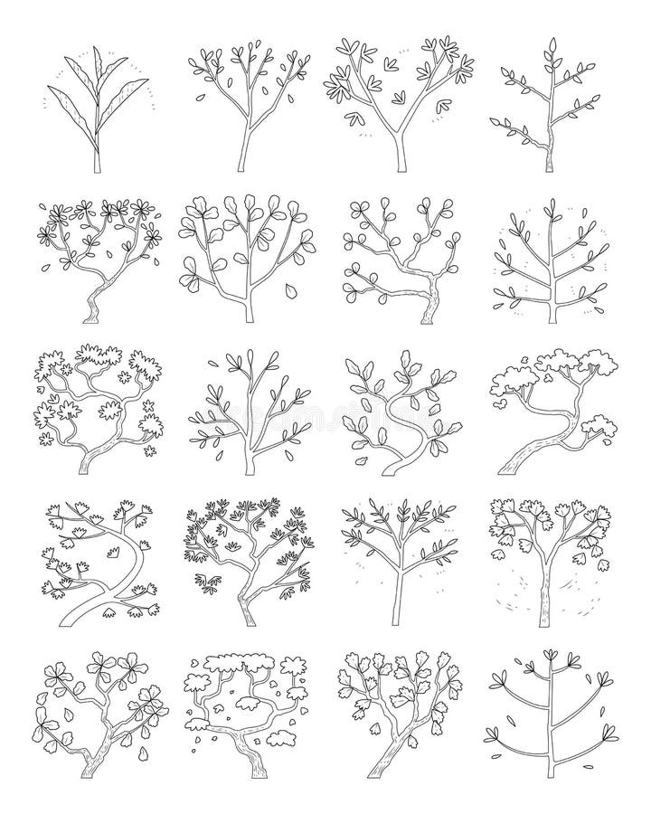 Hand Drawn Vector Set of Side View Tree Stock Vector - Illustration of ...