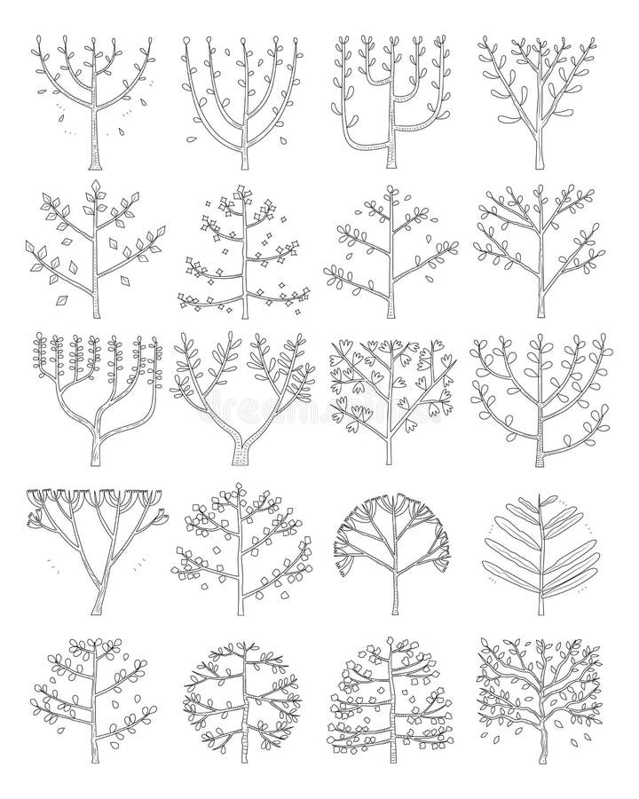 Hand Drawn Vector Set of Side View Tree Stock Vector - Illustration of ...