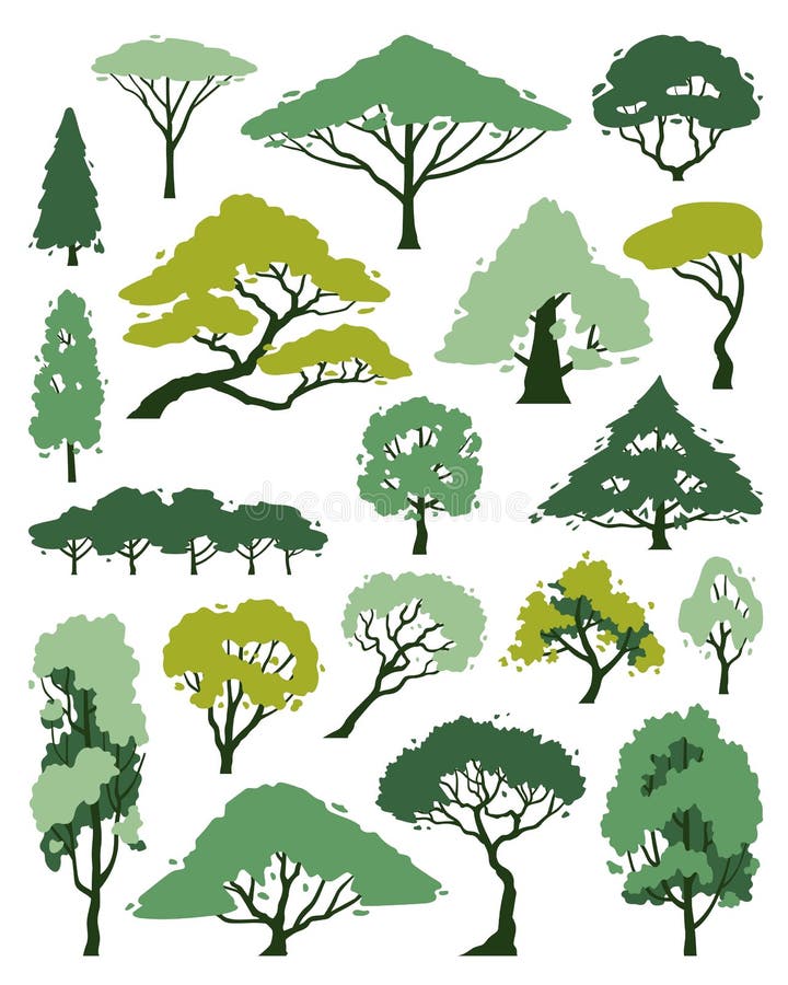 Hand Drawn Vector Set of Side View Tree Stock Vector - Illustration of ...