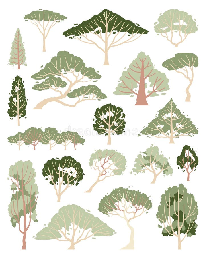 Hand Drawn Vector Set of Side View Tree Stock Vector - Illustration of ...