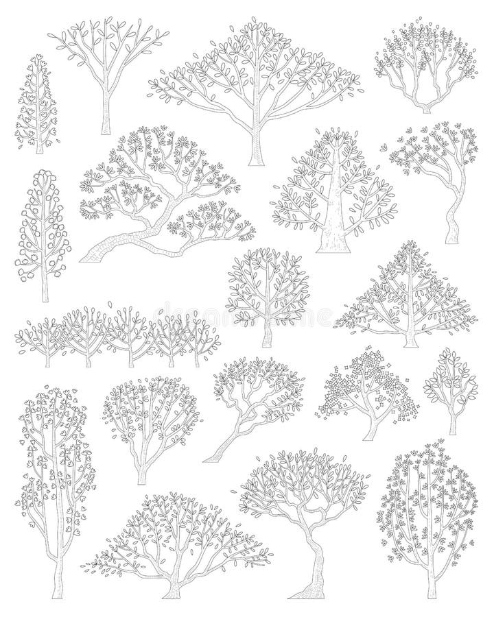 Hand Drawn Vector Set of Side View Tree Stock Vector - Illustration of ...