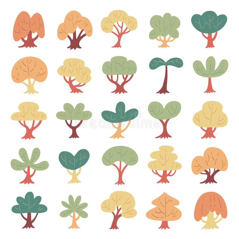 Hand Drawn Vector Illustration Set of Top View Tree Isolated on White ...