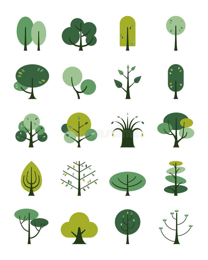 Hand Drawn Vector Set of Side View Tree Stock Vector - Illustration of ...