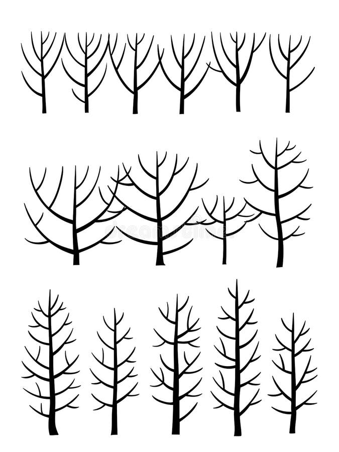 Hand Drawn Vector Set Of Silhouette Side View Tree Stock Vector ...