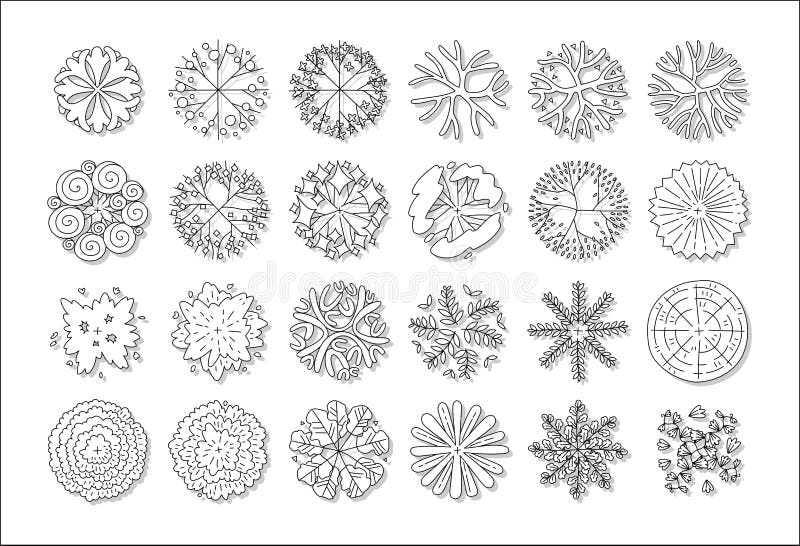 Hand Drawn Side View Tree Vector Set Stock Vector - Illustration of ...