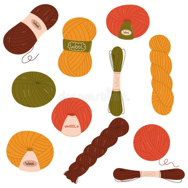 Hand Drawn Vector Set of Wool Yarns Stock Vector - Illustration of ...