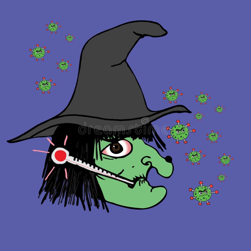 A Witch with Spooky Hat Suffering from COVID-19 Stock Vector ...