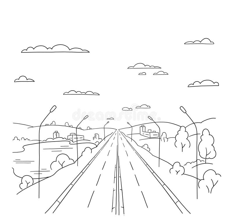 Hand-Drawn Vector Sketch of a Highway Stock Illustration - Illustration ...