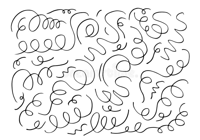 Hand Drawn Vector Sketchy Doodle Cartoon Set of Curls and Swirls ...