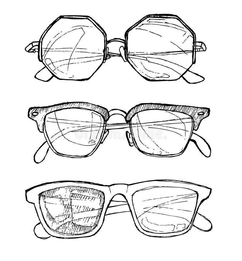 Hand Drawn Vector Sunglasses. Line Art Stock Vector - Illustration of ...