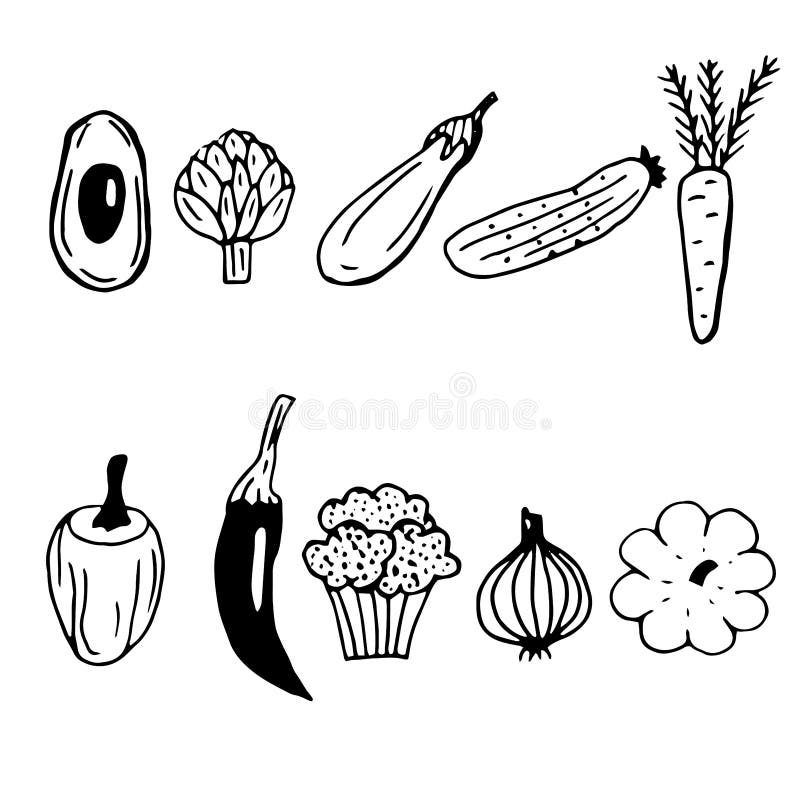 Hand Drawn Vegetable Icons, Vector Illustration, Doodle Stock Vector ...