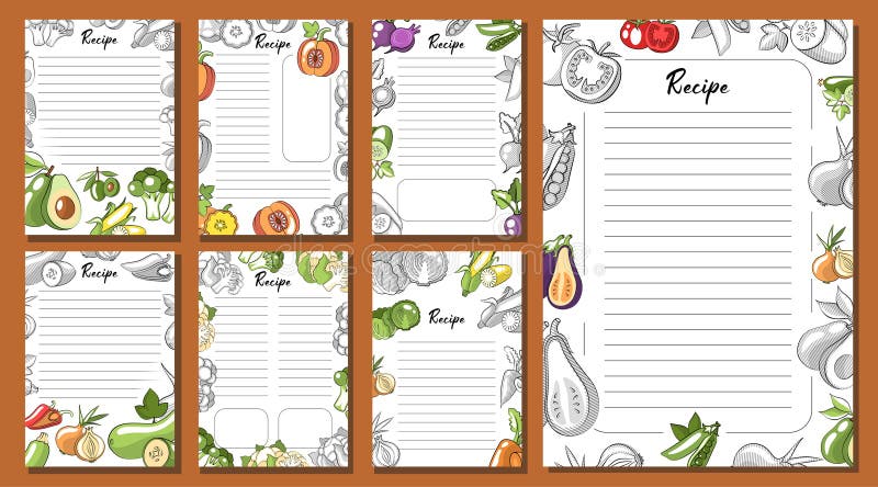 Hand Drawn Vegetable Recipe Template or Menu Layout Set Stock ...