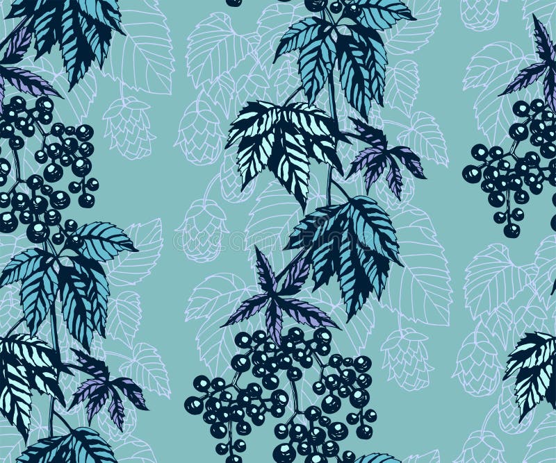 Hand Drawn Vine Grapes Decorative Background. Ethnic Seamless Pattern ...