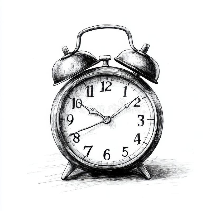 Hand-drawn Vintage Alarm Clock with Classic Bell Design Stock ...