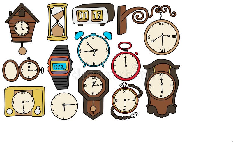 Hand Drawn Vintage Clock Collection Stock Vector - Illustration of ...