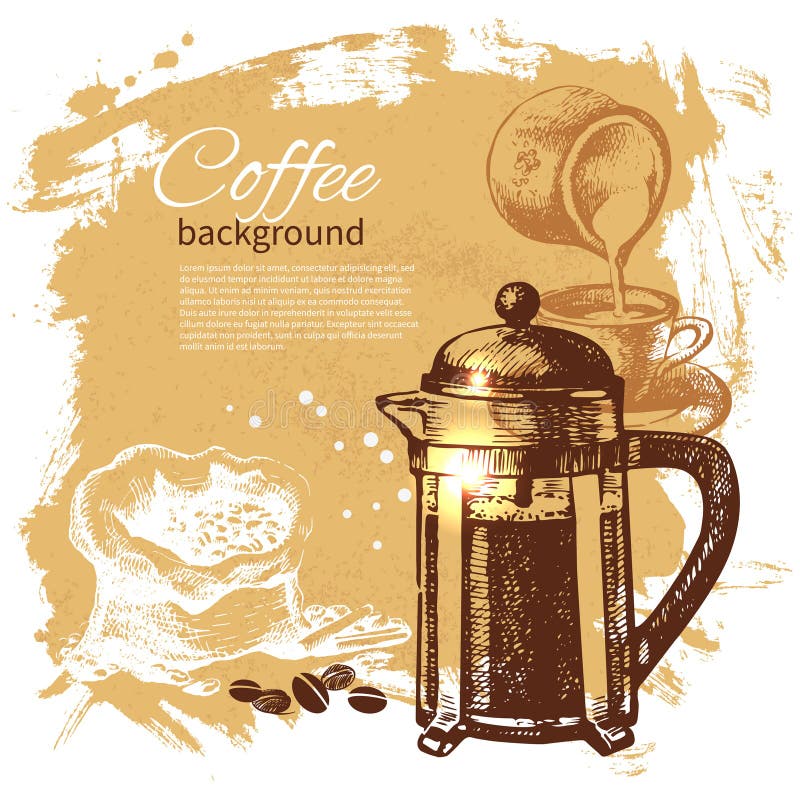 Vintage Coffee Background. Hand Drawn Sketch Illustration Stock ...