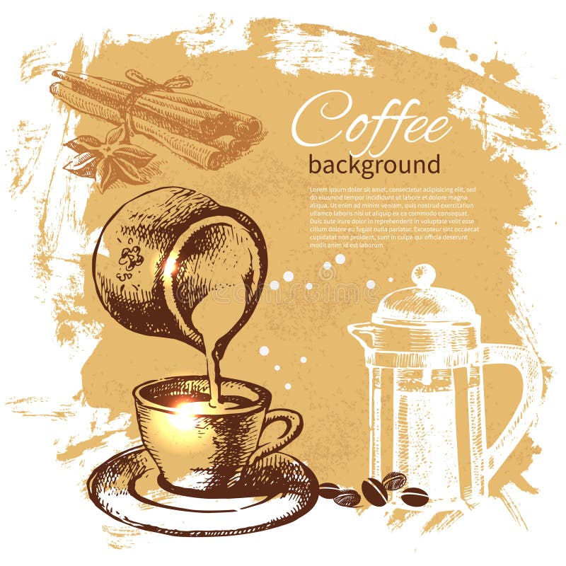 Vintage Coffee Background. Hand Drawn Sketch Illustration Stock ...