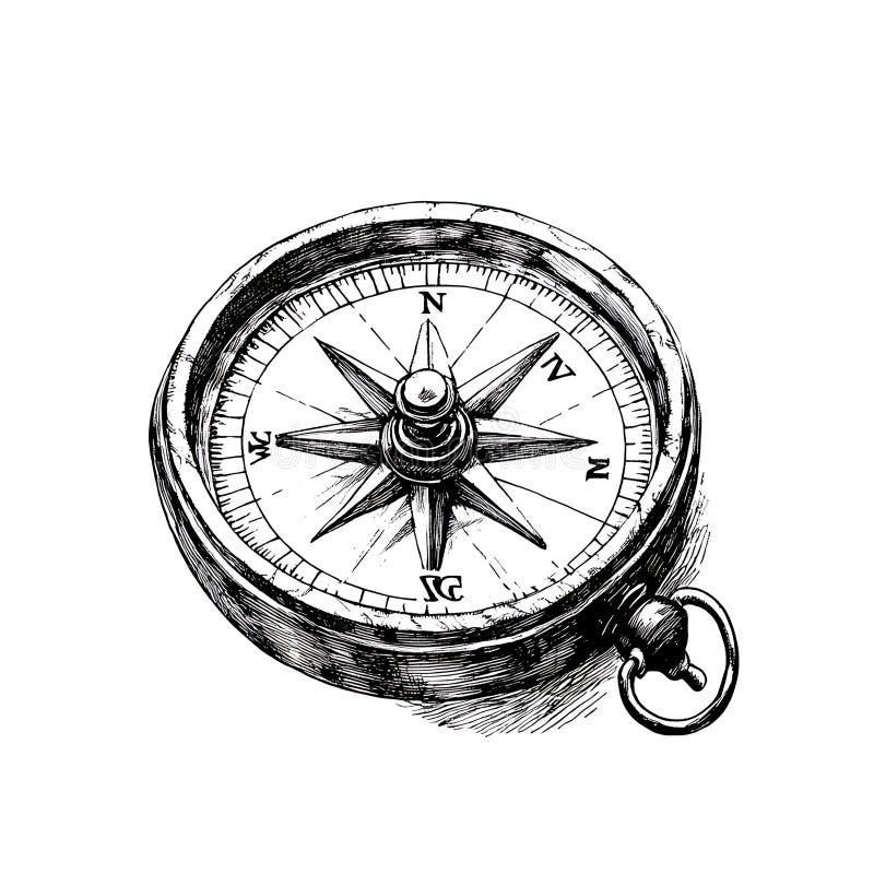 Hand-drawn Vintage Compass Illustration Ink Sketch Stock Illustration ...