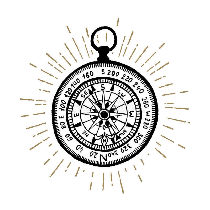 Hand Drawn Vintage Compass Vector Illustration. Stock Vector ...