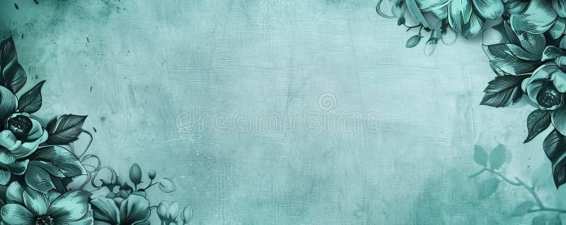 Hand-drawn Vintage Floral Frame on a Turquoise Dust Background ...