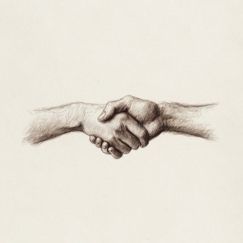 Hand-drawn Vintage Handshake Symbolizing Unity, Trust, and ...