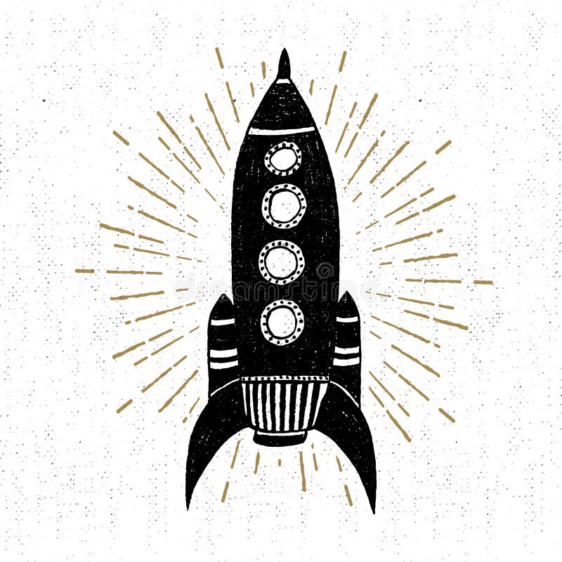 Hand Drawn Vintage Icon with Rocket Vector Illustration Stock Vector ...
